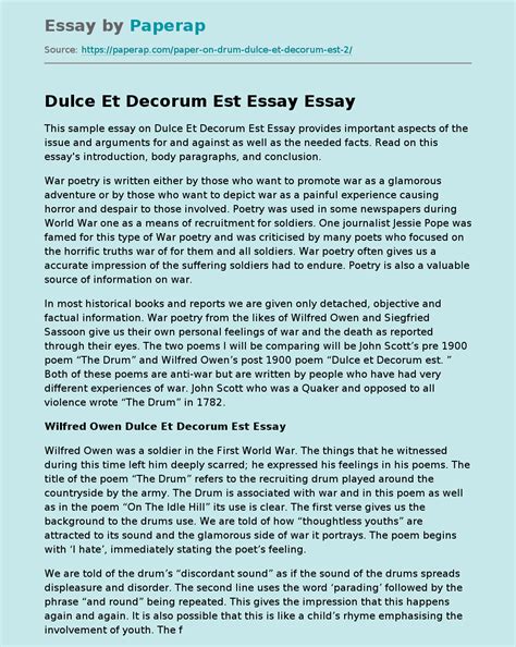 Dulce Et Decorum Est Essay Free Essay Example