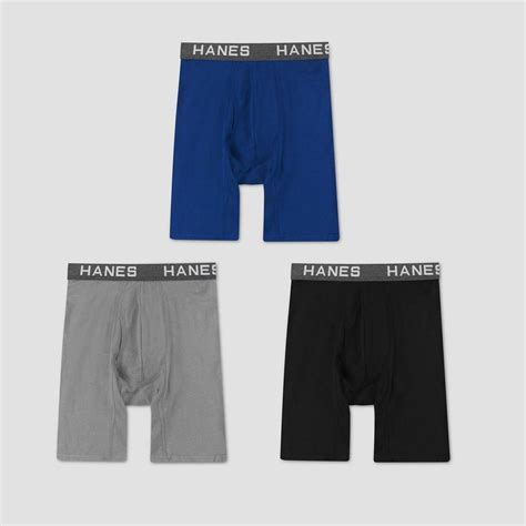 Hanes Premium Mens Comfort Flex Fit Long Leg Boxer Briefs 3pk Gray