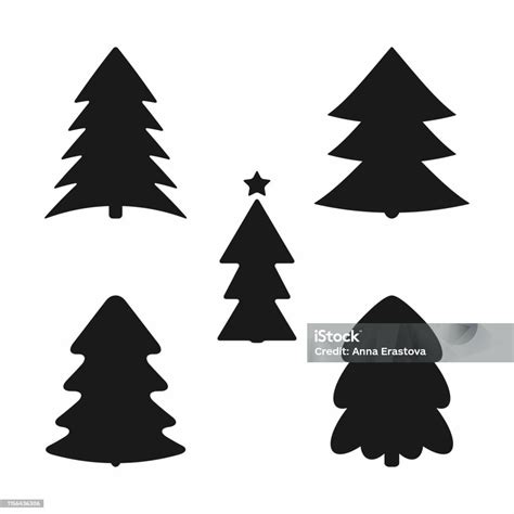 樹的剪影集黑色圖示符號徽標的集合向量圖形及更多pinaceae圖片 Pinaceae 一組物體 冬天 Istock