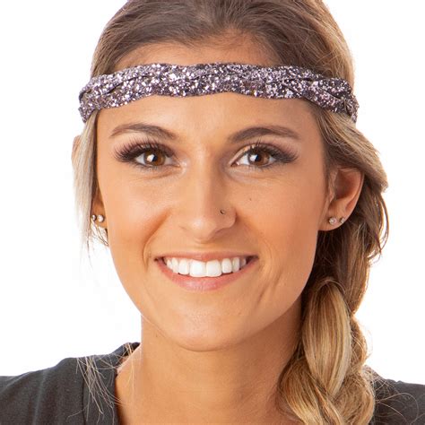 Hipsy Adjustable No Slip Bling Glitter Gunmetal Braided Non