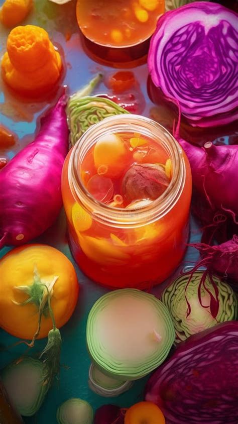 Artistic Fermented Vegetables Vivid Culinary Display Ai Generated