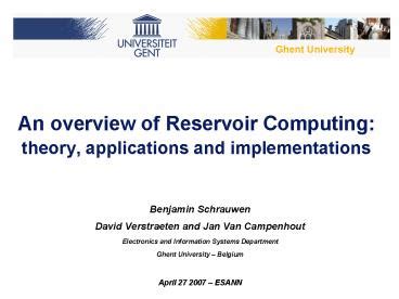 An Overview Of Reservoir Computing Theory Applications And Implementations Presentation Free