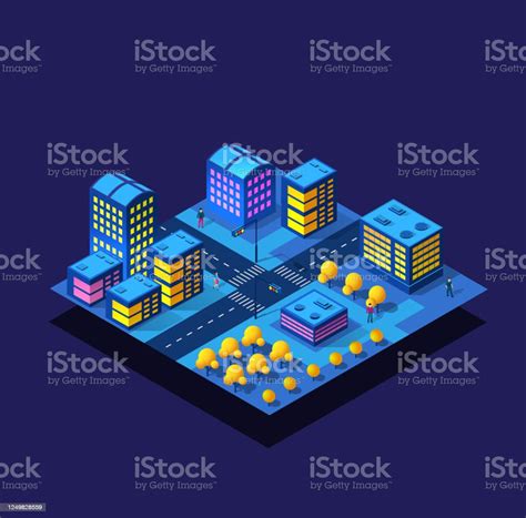 야간 스마트 시티 3d 미래 네온 자외선 0명에 대한 스톡 벡터 아트 및 기타 이미지 0명 거리 건축 Istock