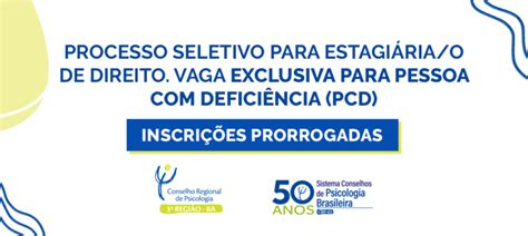 CRP CRP prorroga inscrição de processo seletivo para estágio na autarquia