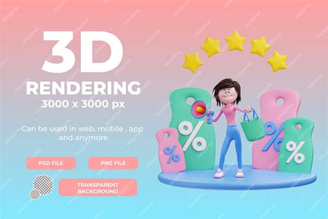Premium Psd 3d Rendering Female Character With Megaphone Illustration