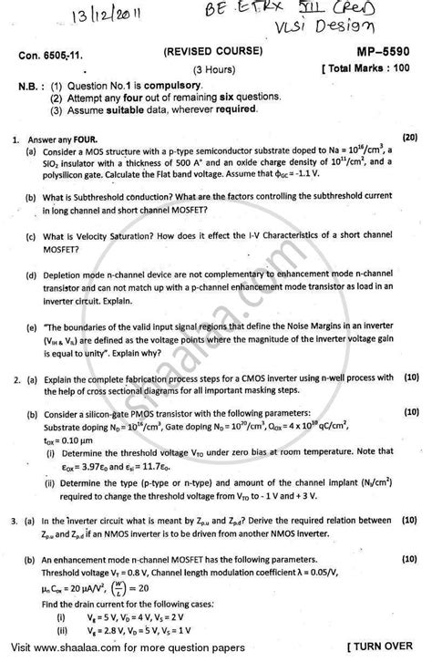 Vlsi Design BE Electronics And Telecommunication Engineering Semester BE Fourth