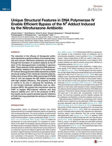 Pdf Unique Structural Features In Dna Polymerase Iv Enable Pradeep