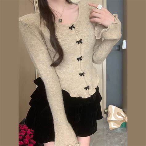 Jual AJW Cardigan Wanita Crop Oval Kancing Pita Knit Premium WCH