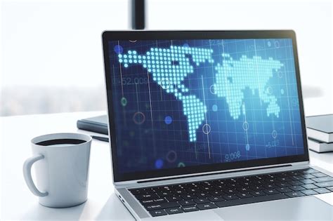 Premium Photo Abstract Graphic World Map On Modern Laptop Screen Connection And Communication