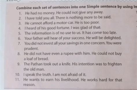 Combine Each Set Of Sentences Into One Simple Studyx