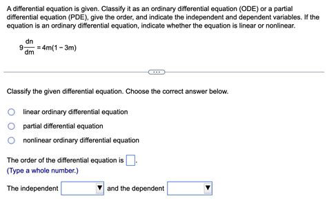 Solved A Differential Equation Is Given Classify It As An Chegg