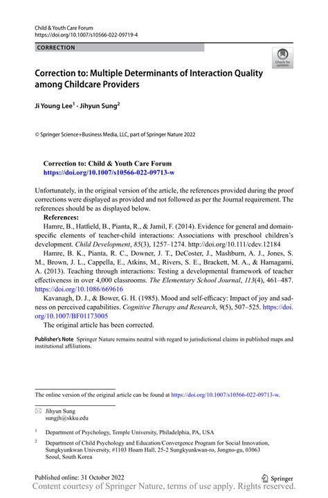 Correction To Multiple Determinants Of Interaction Quality Among