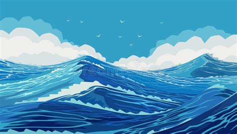 Océano Pacífico Abierto En Un Día Despejado Ilustración Del Vector