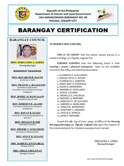 Brgy Cert Residency V20 Pdf