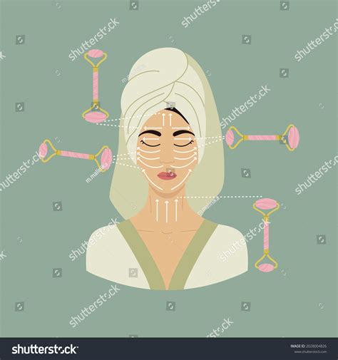 Facial Massage Direction Infographic Portrait Young Stock Vector Royalty Free 2028004826