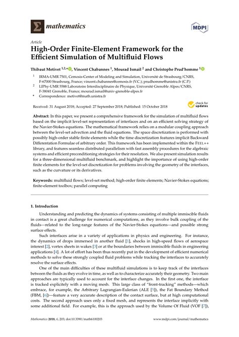 Pdf High Order Finite Element Framework For The Efficient Simulation Of Multifluid Flows