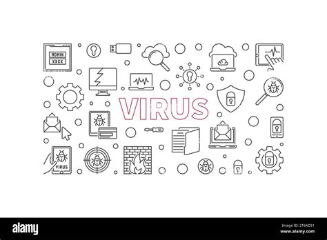 Virus Vector Thin Line Horizontal Banner Computer Virus Concept