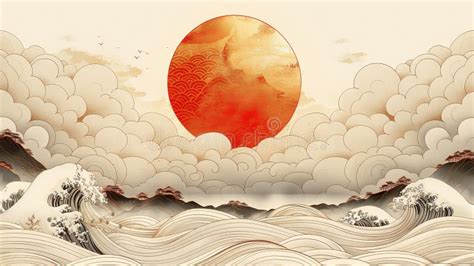 Vintage Gold Japanese Background With Geometric Pattern Oriental Banner Design Stock Image