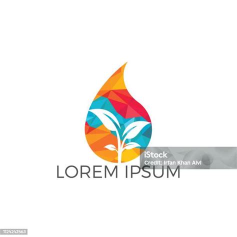 워터 드롭 공장 아이콘 벡터 로고 디자인입니다 에너지의 로고입니다 관개 장비에 대한 스톡 벡터 아트 및 기타 이미지 관개 장비 나무 낮 Istock