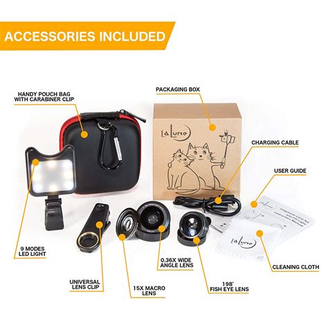 Cell Phone Camera Lens Kit With Clip On Led Selfie Light X Wide Angle X Macro Degree