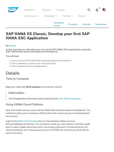 Sap Hana Xs Classic Develop Your First Sap Hana Xsc Application Sap Pdf Sap Se
