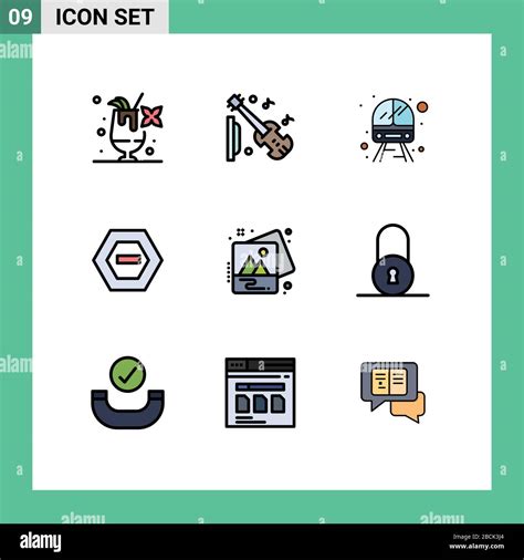 Set Of 9 Modern Ui Icons Symbols Signs For Picture Image Service Data Negative Editable