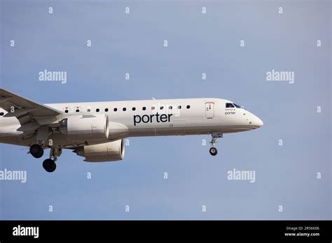 Porter Airlines Embraer Landing At Pearson Airport Runway 24l Stock