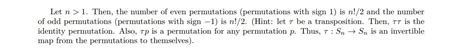 solved let n 1 then the number of even permutations