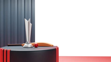 3d Cricket Bat Ball Silver Trophy Cup At Podium And Copy Space