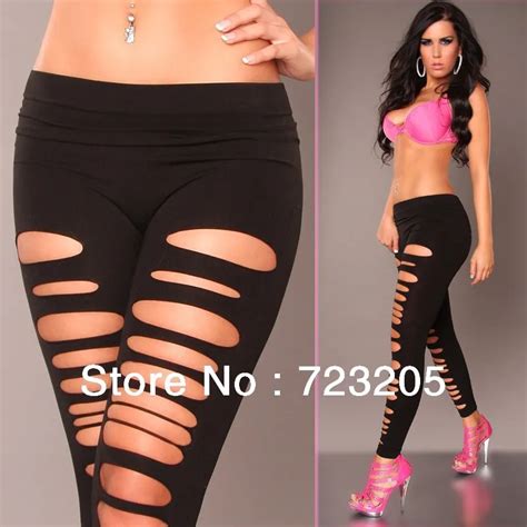 Hot Selling New Fashion Women Leggings Black Broken Hole Tear