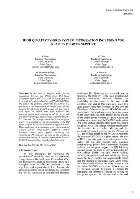 Pdf High Quality Pv Grid System Integration Including Vsc Reactive