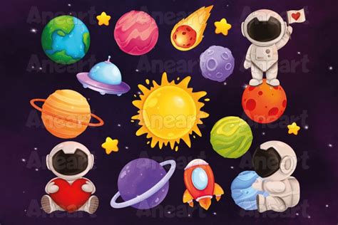 Space Clip Art Astronaut Planets Spaceship Ufo Png