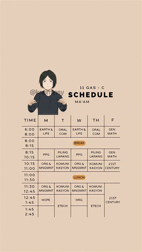 Phone Wallpaper Class Schedule Template Class Schedule College Class