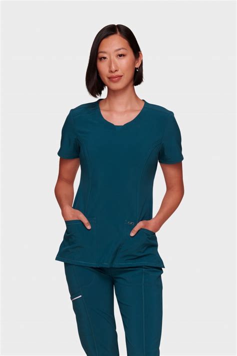 Infinity By Cherokee Womens Round Neck Scrub Top Carib Blue Sj