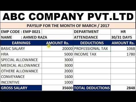 How To Make Salary Pay Slip In MS Excel YouTube