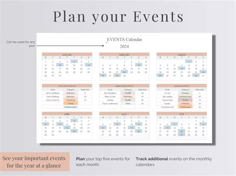 Editable Excel Calendar Personalized Spreadsheet Template Goal Event Manager Etsy