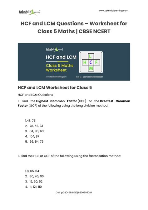 Ppt Hcf And Lcm Questions Worksheet For Class 5 Maths Ncert