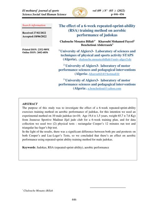 Pdf The Effect Of A 6 Week Repeated Sprint Ability Rsa Training