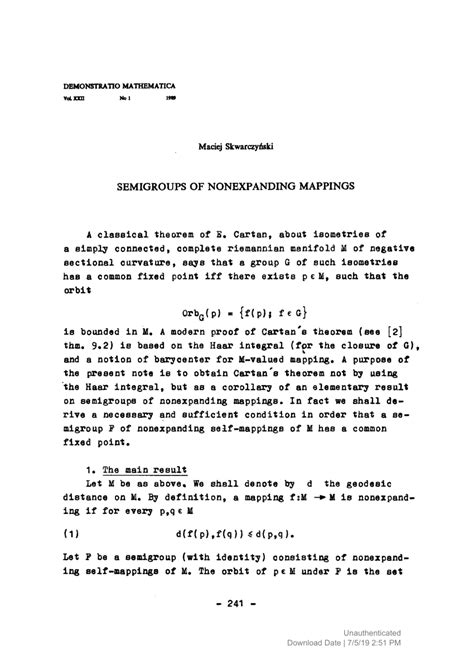 Pdf Semigroups Of Nonexpanding Mappings