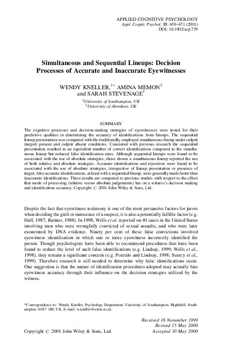 Pdf Simultaneous And Sequential Lineups Decision Processes Of Accurate And Inaccurate