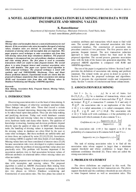 Pdf A Novel Algorithm For Association Rule Mining From Data With