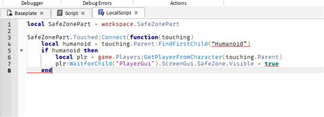 When Touching Safe Zone GUI Not Popping Up Scripting Support