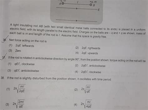 Answered Net Force Acting On The Rod Is 1 2qe Leftwards 3 Zero 1 2t 3