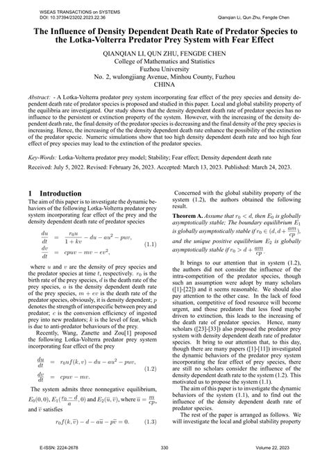 Pdf The Influence Of Density Dependent Death Rate Of Predator Species To The Lotka Volterra