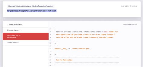 Php Target Class GoogleAdsApiController Does Not Exist Stack Overflow