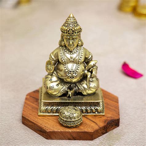 Brass Lord Kubera Statue With Mongoose 4 Kuber Devta Idol For Vastu