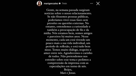 Mari Gonzalez quebra o silêncio e se pronuncia sobre término Jonas