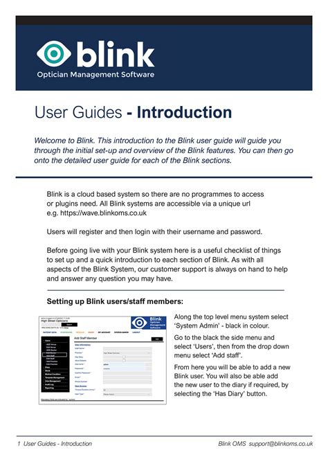 Blink User Guide Introduction Small Blink Oms Optician Management