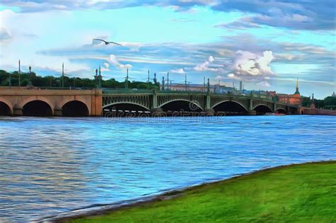 Ponte Da Trindade Atrav s De Neva River Em St Petersburg Ilustração