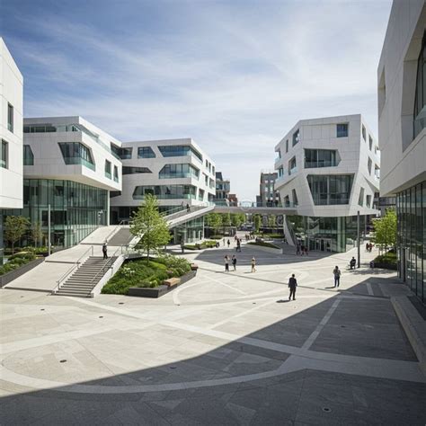 Modern Architectural Complex Featuring Angular White Multi Story